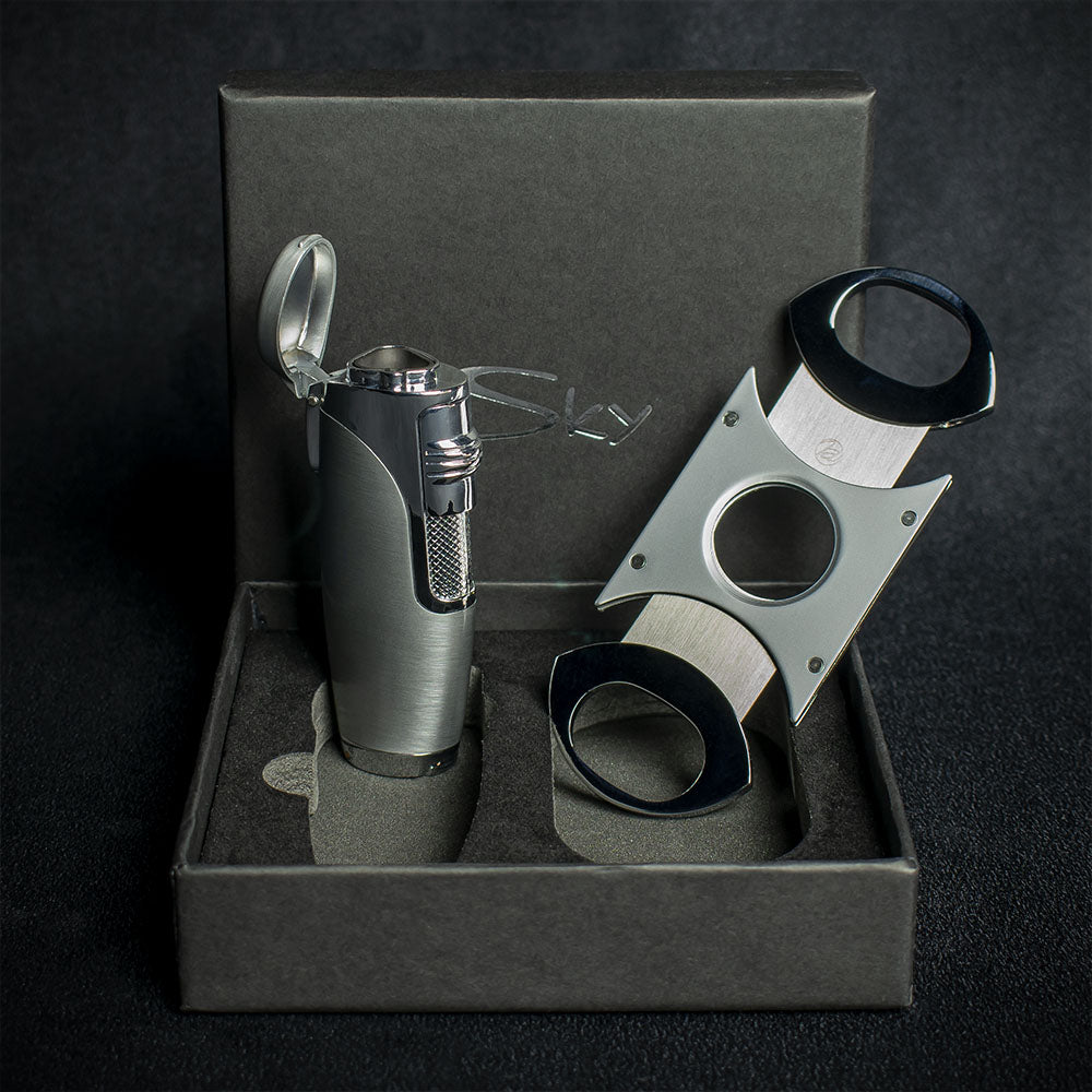 Triple Flame Cigar Lighter & Cutter Set