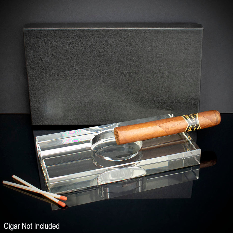 Rectangular Crystal Cigar Ashtray - 2 Cigar Rests Smoke-King