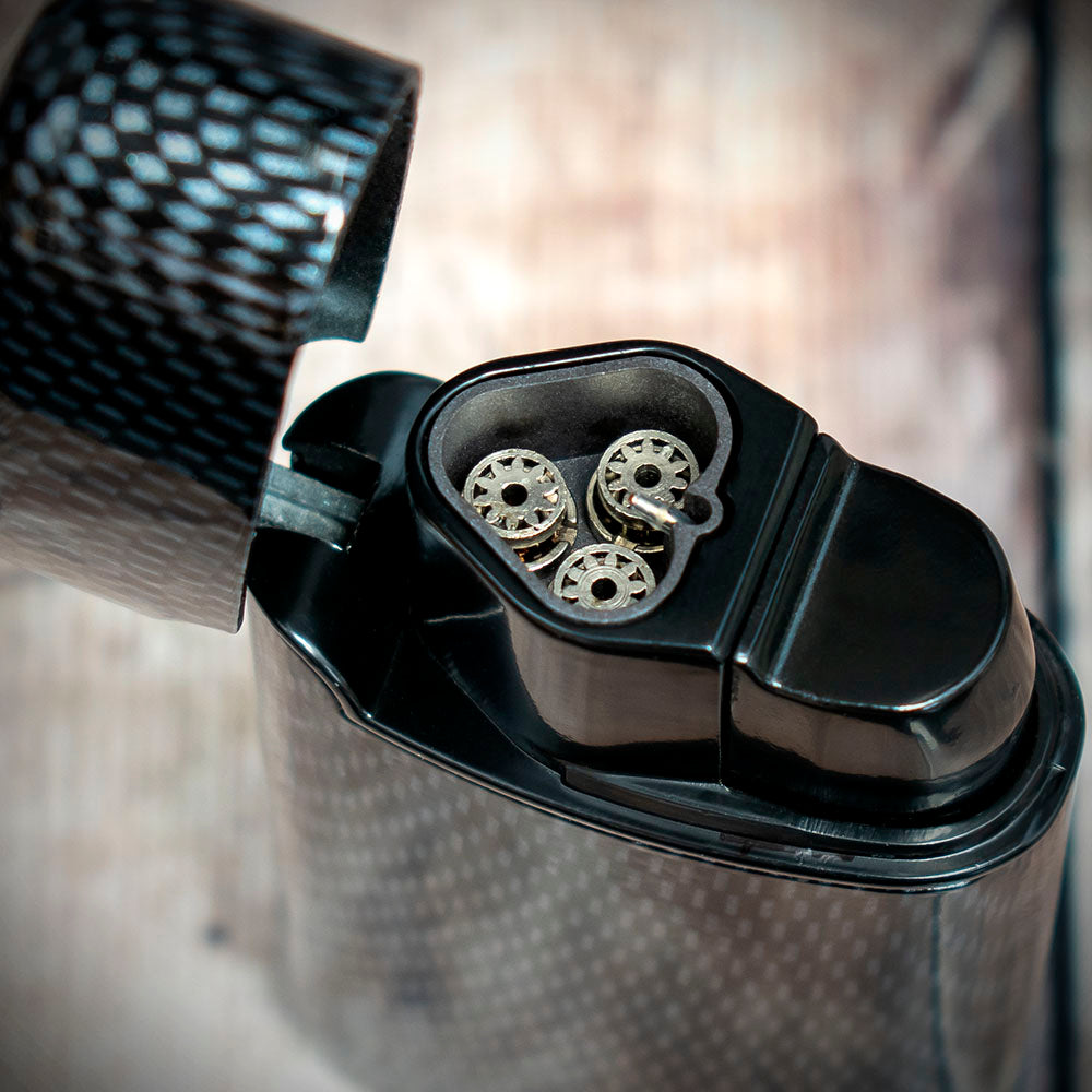 Cigar Lighter - Carbon Finish Easy Torch Triple Flame and Cigar Punch