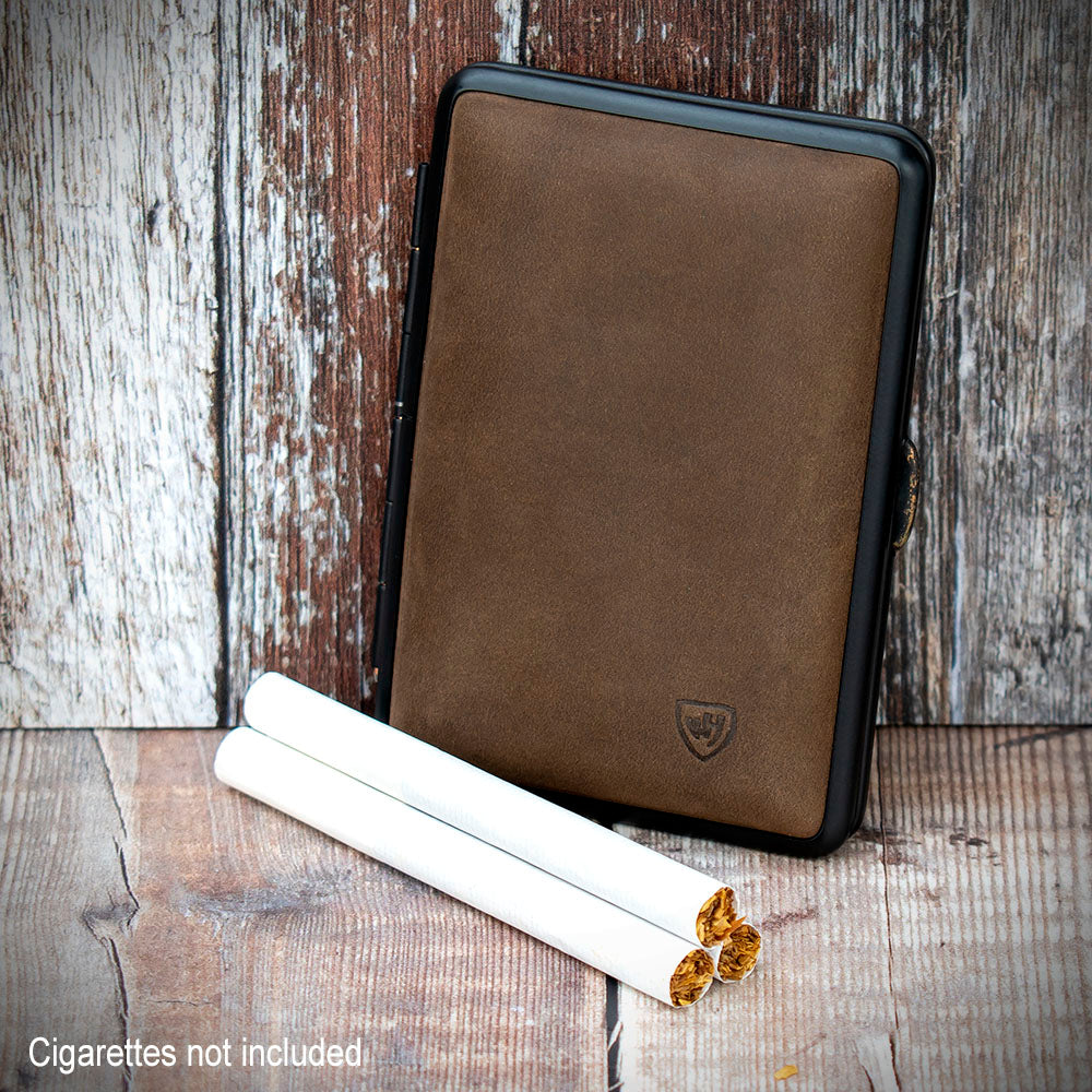 Kingsize Cigarette Case Vom Hofe Brown Suede Leather Smoke-King