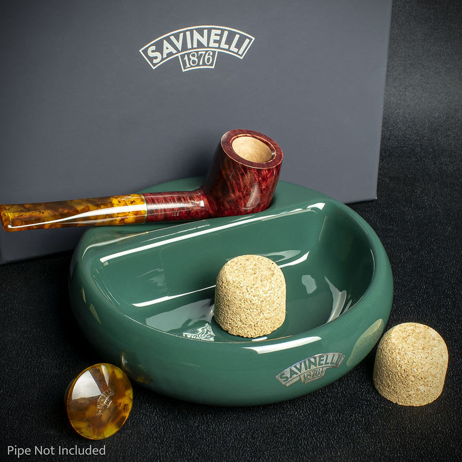 Savinelli Green Ceramic Ashtray - One Pipe Rest with Cork Knocker