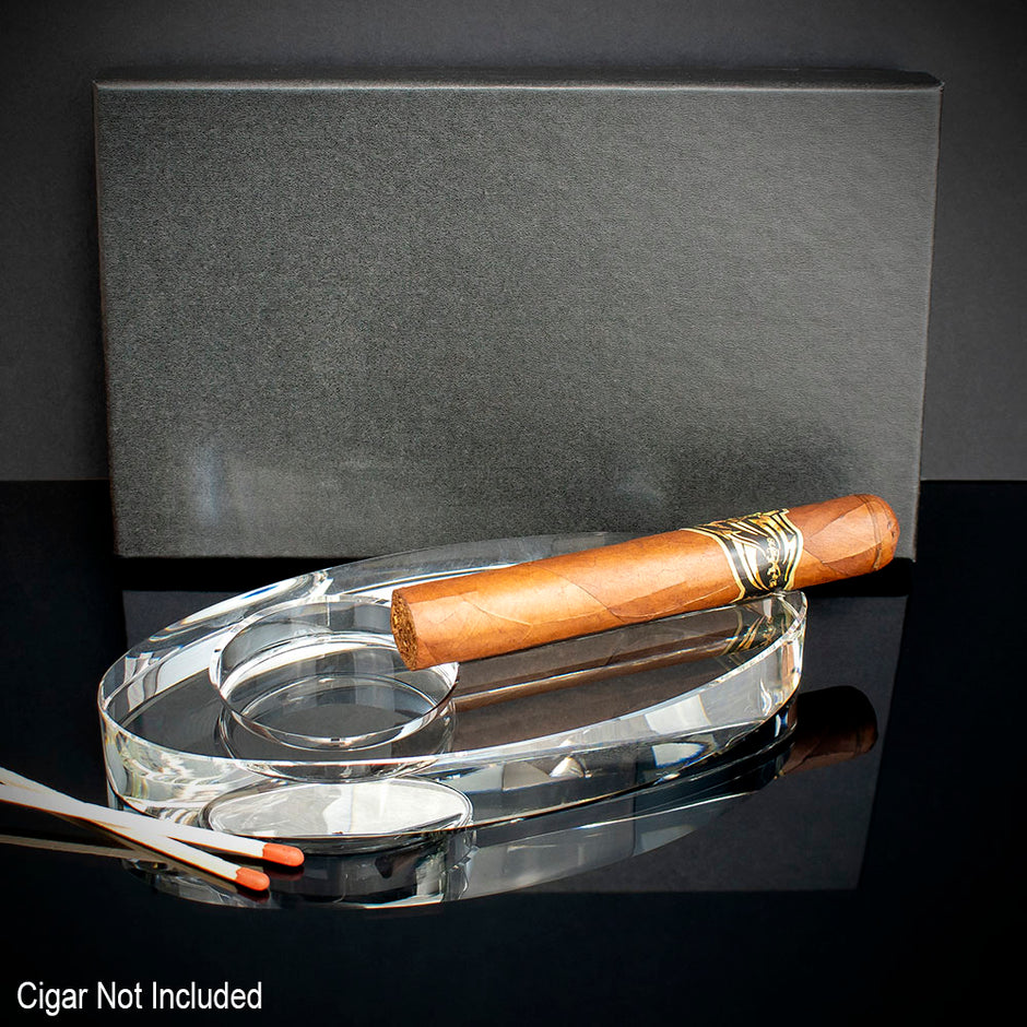 Oval Crystal Cigar Ashtray - Single Cigar Rest Smoke-King