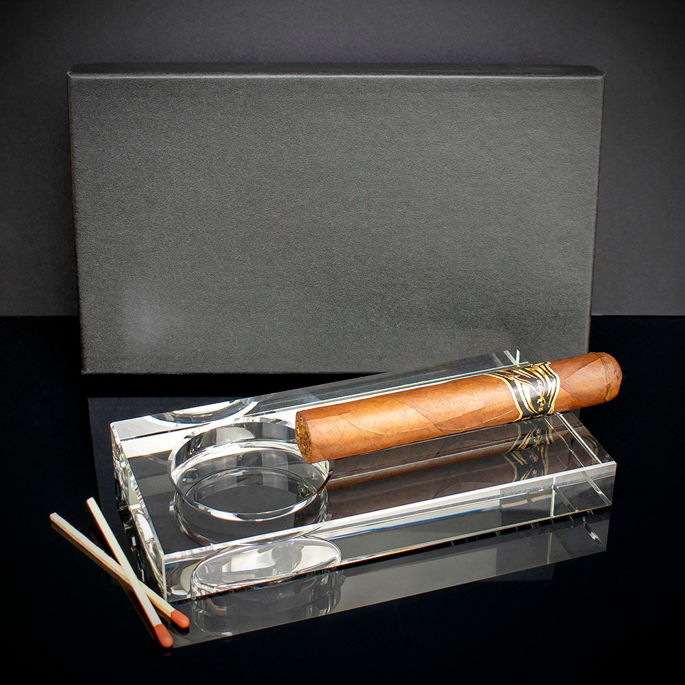 Rectangular Crystal Cigar Ashtray - Single Cigar Rest Smoke-King