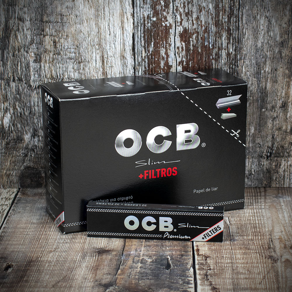 OCB Kingsize Slim Premium Rolling Papers & Tips - Box of 32 Smoke-King
