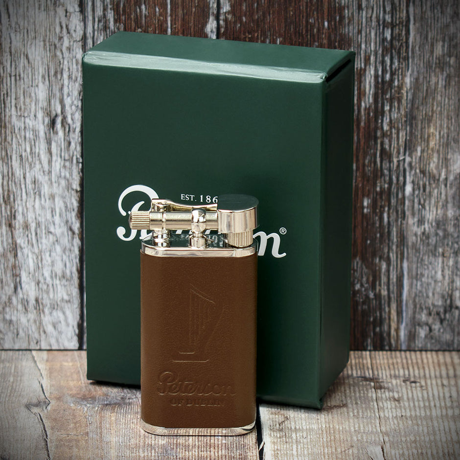 Peterson of Dublin Irish Harp Pipe Lighter - Brown Leather Smoke-King